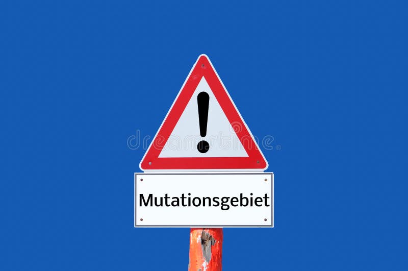 Warning Sign Mutation Area on Blue Background in German Stock Photo ...