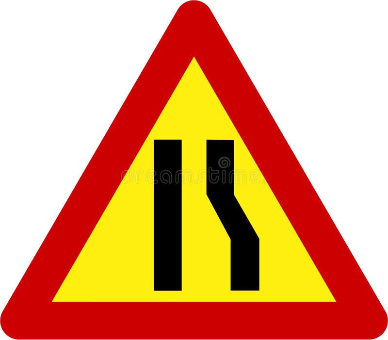Warning Sign with Narrow Road on Right Stock Illustration ...