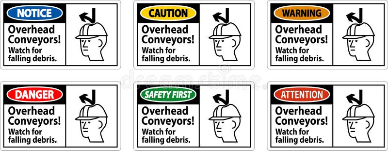 Warning Sign, Overhead Conveyors Watch for Falling Debris Stock Vector ...