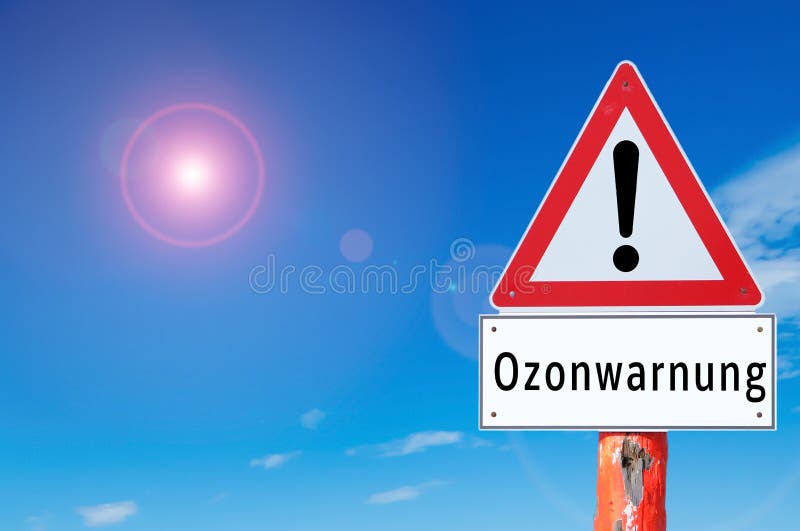 Warning Sign Ozone Warning on Blue Background in German Stock Image ...