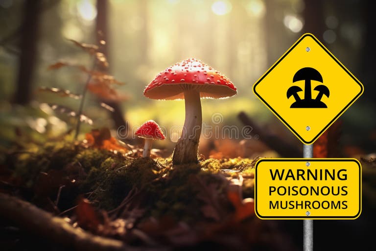 Toadstools in the Forest - Warning Sign - Generative AI Stock ...