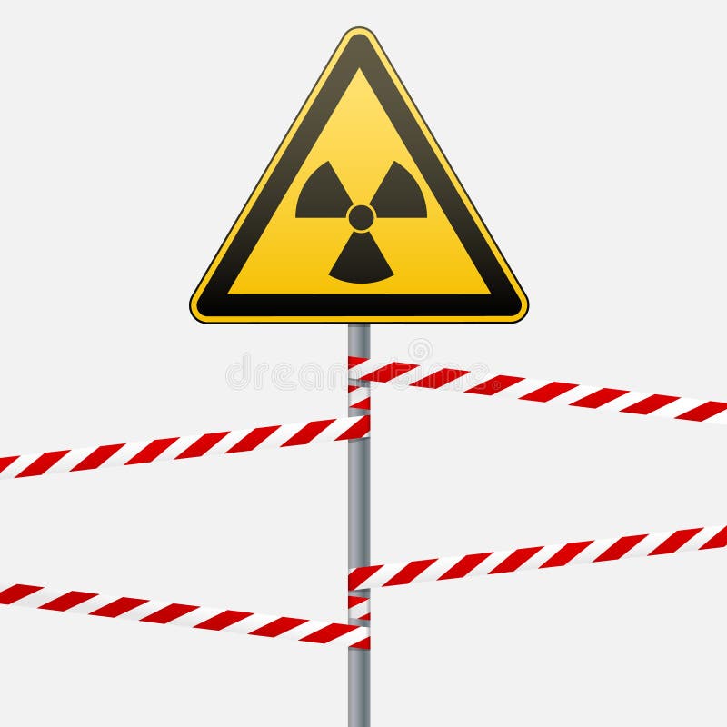 Warning Sign on a Pole and Warning Bands. Sign of Radiation Hazards ...