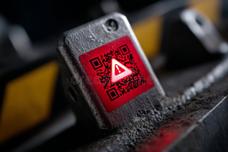Warning Sign with QR Code on Industrial Equipment in a Dark, Gritty ...