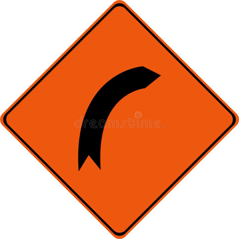 Warning Sign with Right Bend Stock Illustration - Illustration of ...