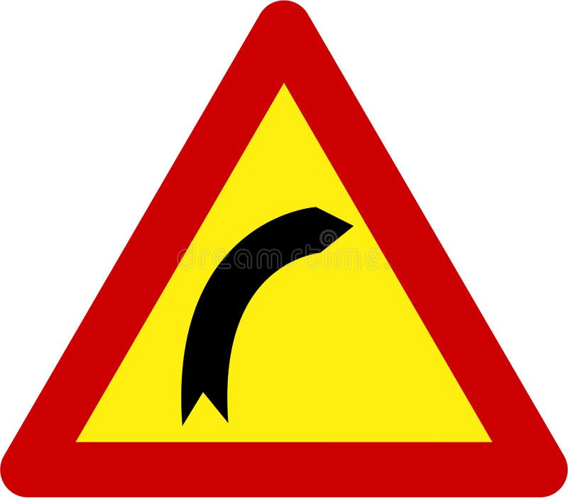 Warning Sign with Right Bend Stock Illustration - Illustration of curve ...