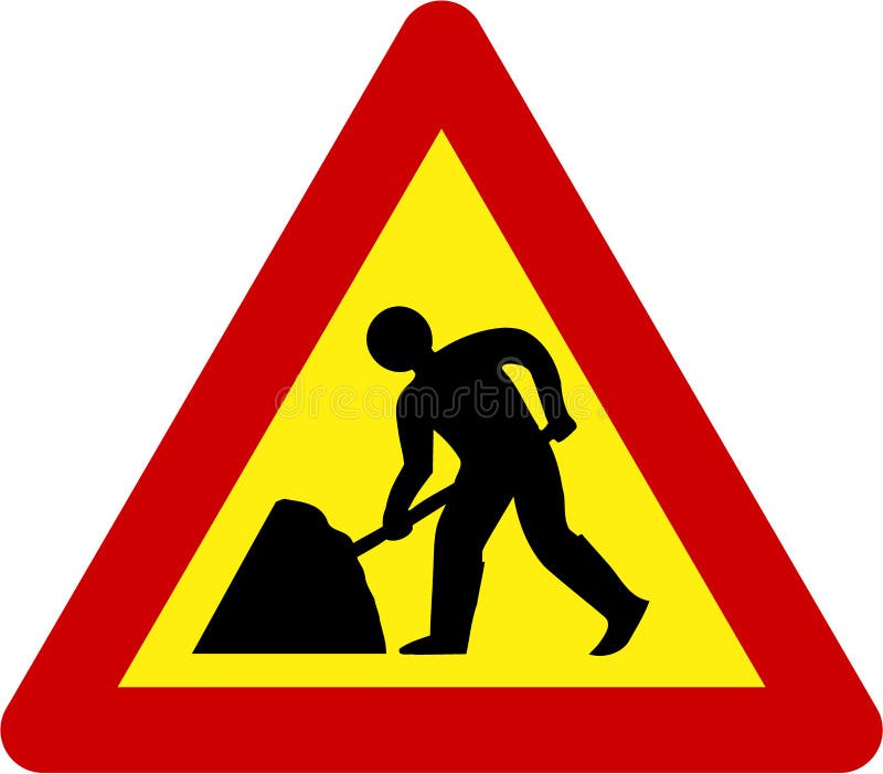 Warning Sign with Road Works Stock Illustration - Illustration of ...