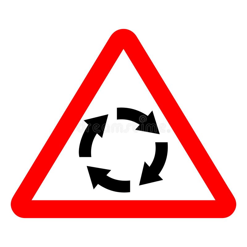 Warning Sign for Roundabout Ahead with Circular Arrows Stock ...
