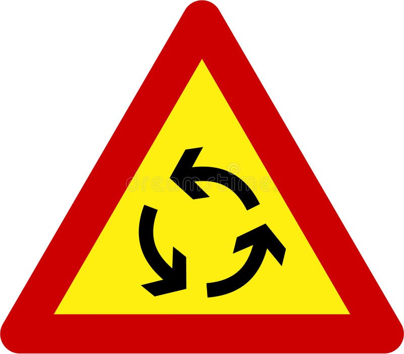 Warning Sign with Roundabout Stock Illustration - Illustration of turn ...
