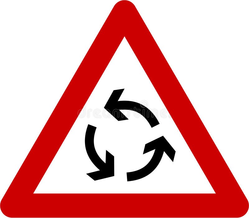 Warning Sign with Roundabout Stock Illustration - Illustration of round ...
