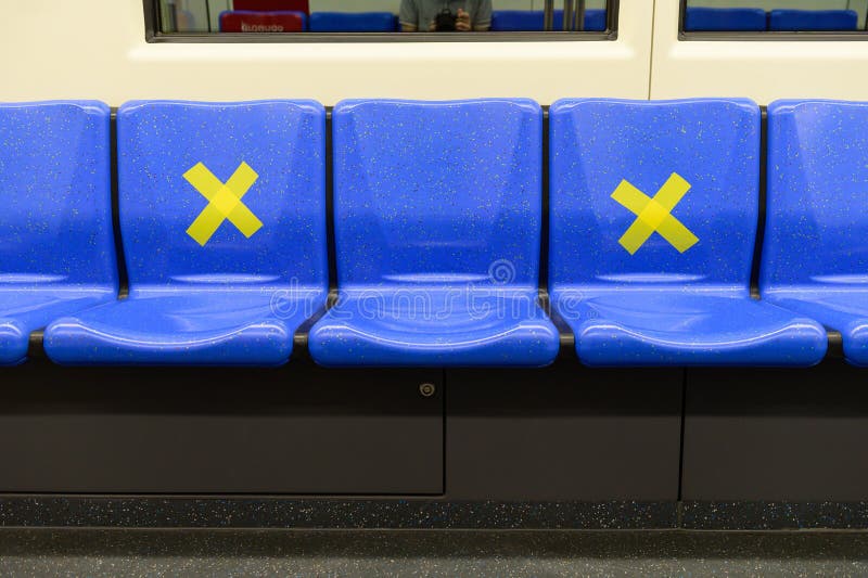 Warning Sign on Seat Inside Subway Train during Outbreak of Covid-19 ...