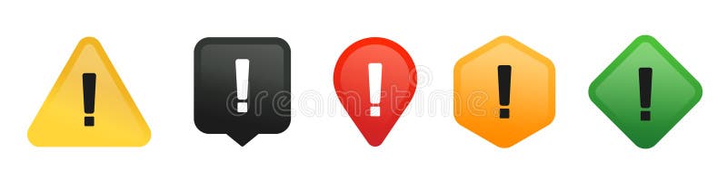 Warning Sign Set with Exclamation Mark and Gradient. Different Shapes ...