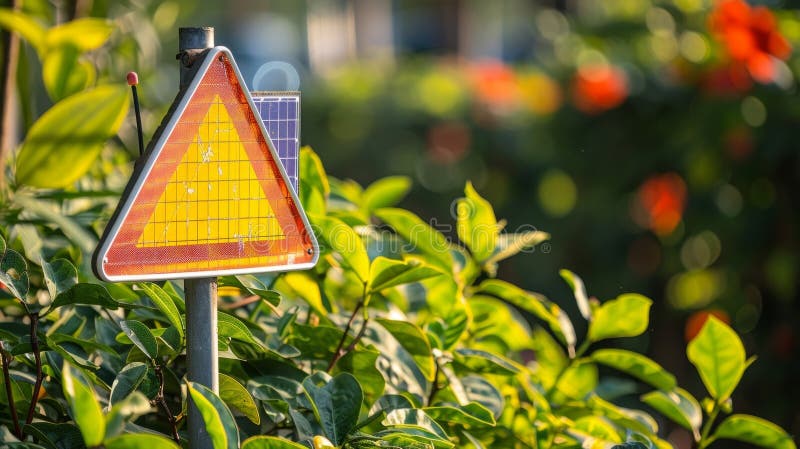 A Warning Sign for a Sharp Curve Powered by a Solar Panel Hidden Behind ...