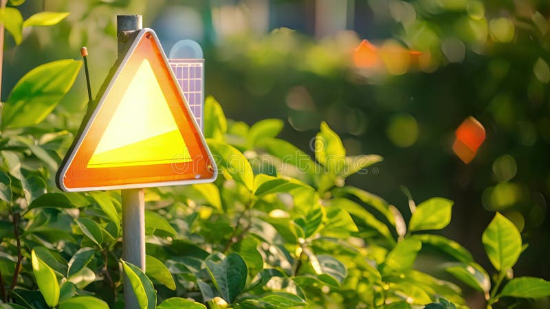 A Warning Sign for a Sharp Curve Powered by a Solar Panel Hidden Behind ...