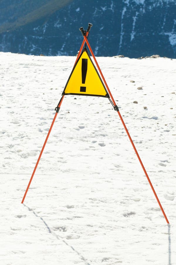 Ski caution sign in snow. stock photo. Image of photograph - 2037686