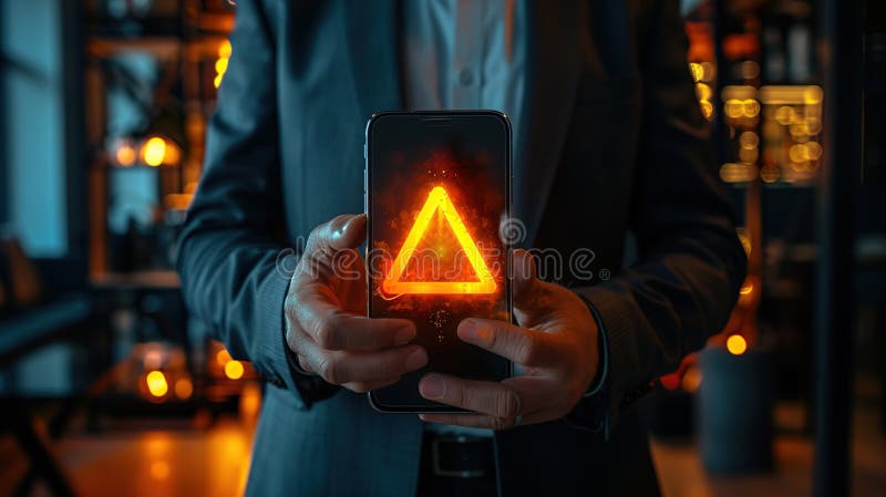 Warning Sign on Smartphone stock illustration. Illustration of ...