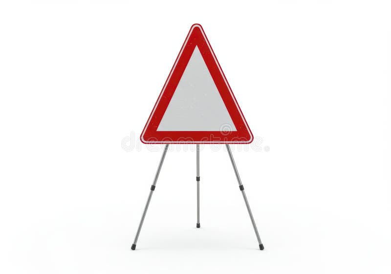 Warning Sign on Stand Attention Caution Ahead on White Background Stock ...