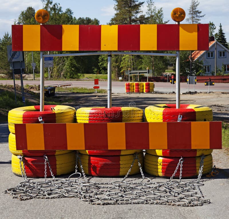 Warning Sign and Stop at Road Construction Stock Image - Image of ...