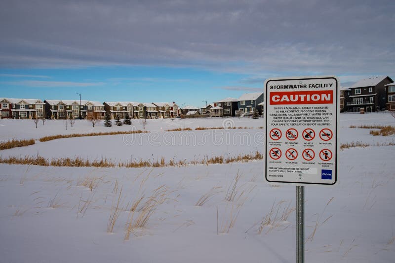 Warning Sign Stormwater Pond Stock Image - Image of edmonton, alberta ...