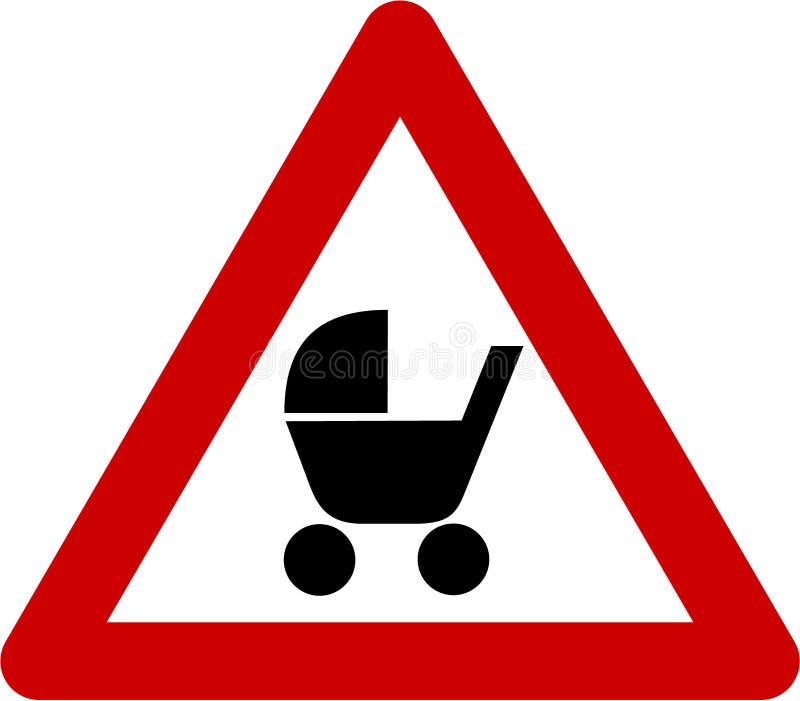 Warning sign with stroller stock illustration. Illustration of newborn ...