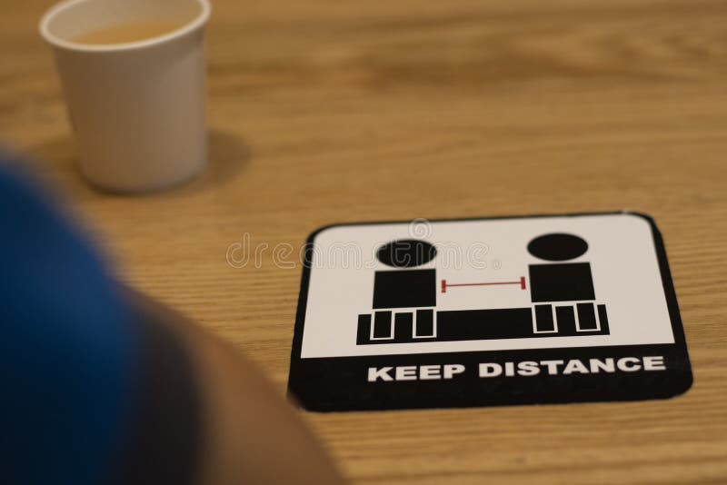 Warning Sign Keep Distance Stuck Table Stock Photos - Free & Royalty ...