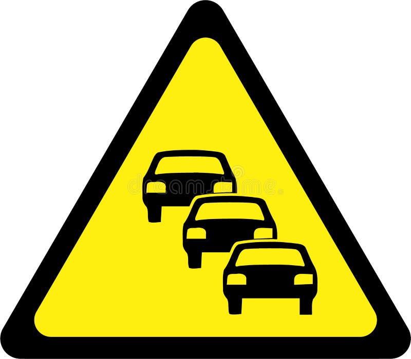 Warning Sign with Traffic Queue Stock Illustration - Illustration of ...