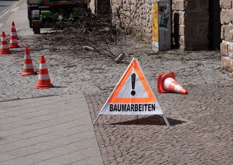 Warning Sign Tree Work in German Stock Image - Image of danger, trees ...