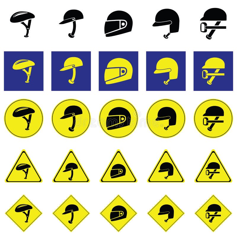 Warning Sign of Using Variety of Helmet Stock Vector - Illustration of ...