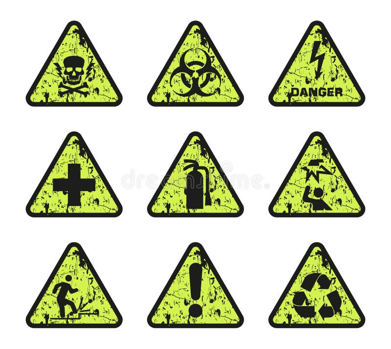 Triangular Danger Signs. Big Yellow Set. Vector Graphics Stock Vector ...