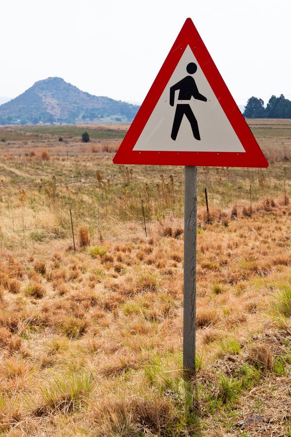 Warning Sign for Walking Along the Road Stock Image - Image of road ...