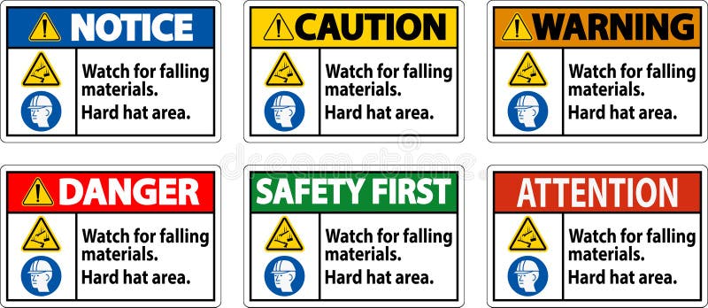 Warning Sign, Watch for Falling Materials, Hard Hat Area Stock Vector ...
