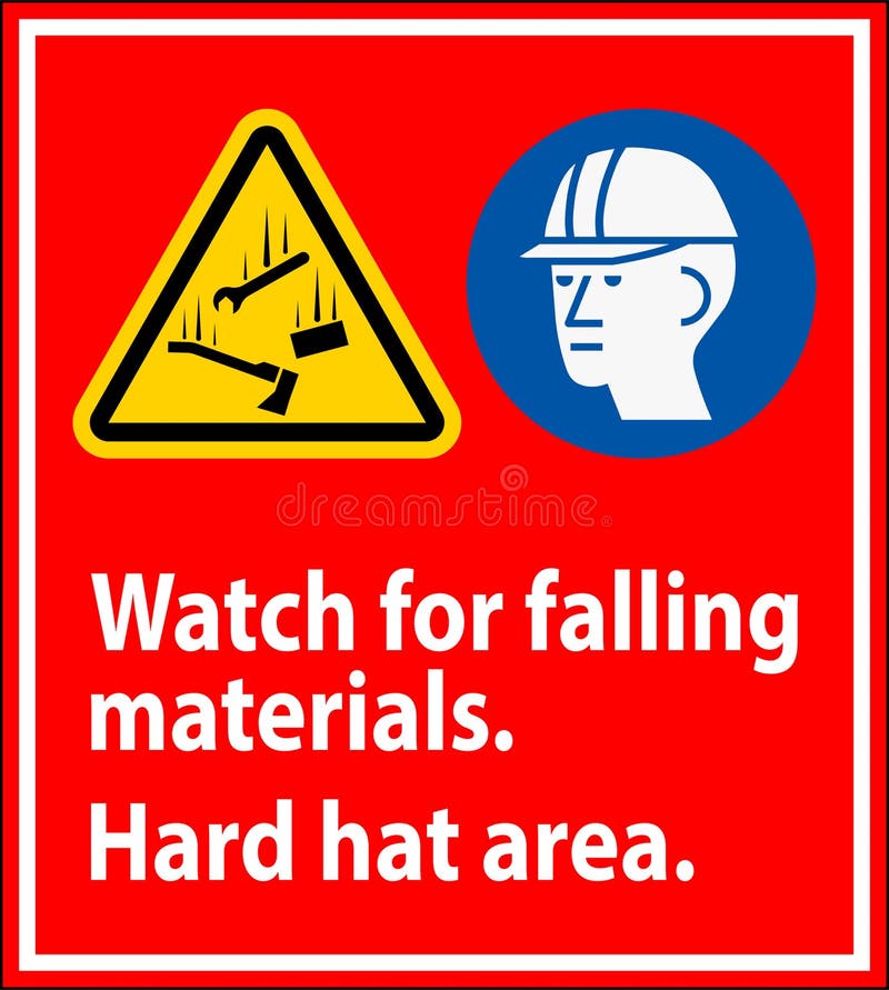 Warning Sign, Watch for Falling Materials, Hard Hat Area Stock Vector ...