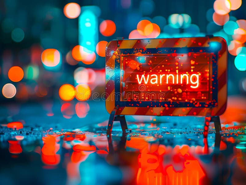 A Warning Sign on a Wet Street Stock Image - Image of view, generated ...