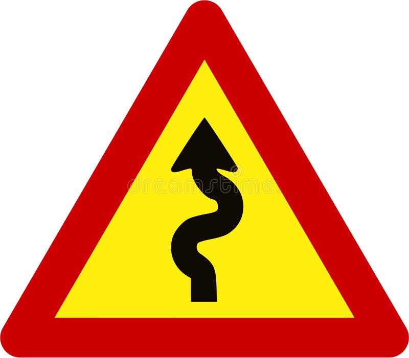 Warning Sign with Winding Road Stock Illustration - Illustration of ...