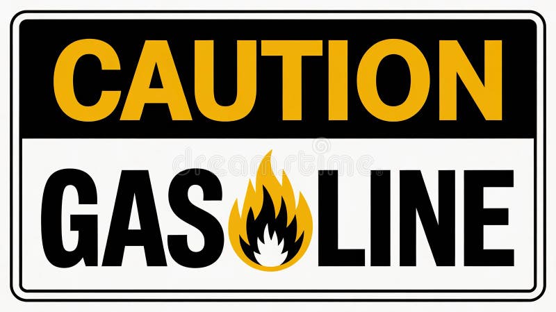 Warning Sign with the Word Gasoline and a Flame Indicating a Fire ...