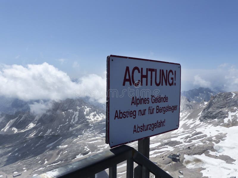 Warning Sign at Zugspitze Mountain, Bavaria, Germany Stock Image ...