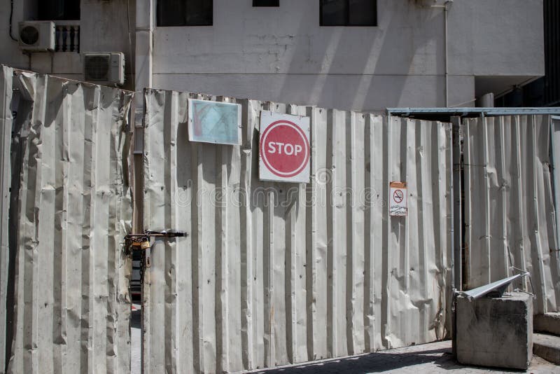 Warning signs on the gate stock image. Image of graffiti - 254753265