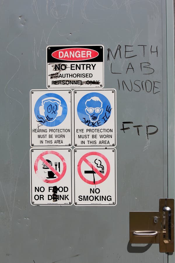 Warning Signs with Graffiti Stock Image - Image of label, employee ...
