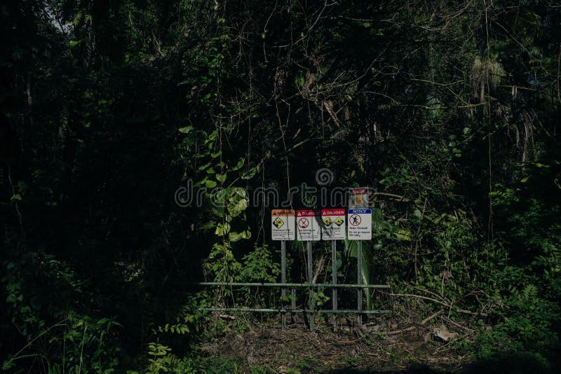 Warning Signs in the Jungle on Big Island, Hawaii - Dec, 2020 Stock ...