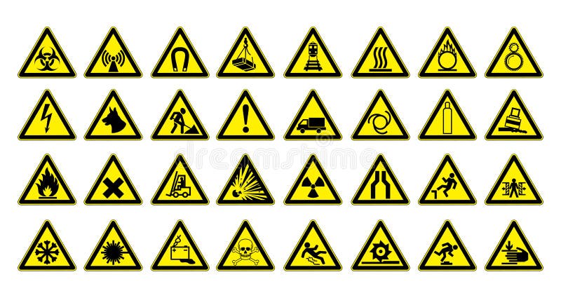 Warning Signs Large Set. Safety in Workplace. Yellow Triangle with ...