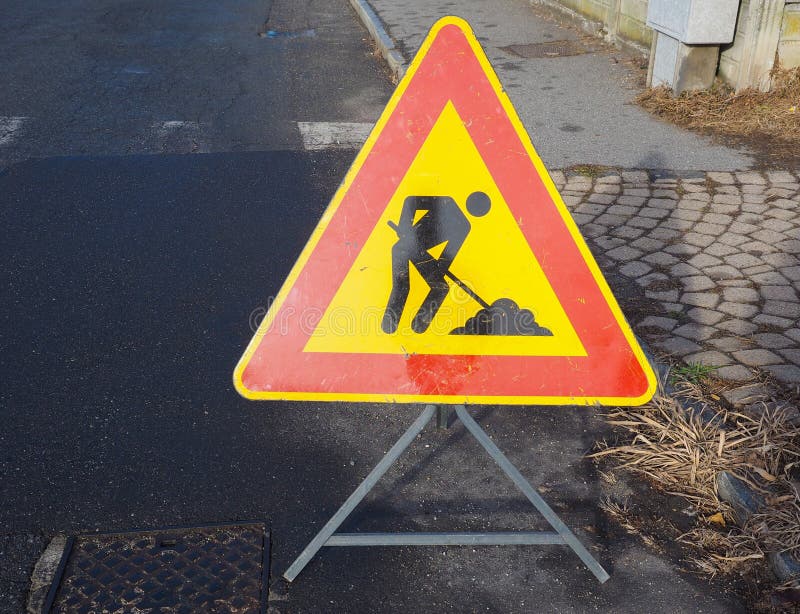 Road Works Sign with Copy Space Stock Image - Image of signal ...