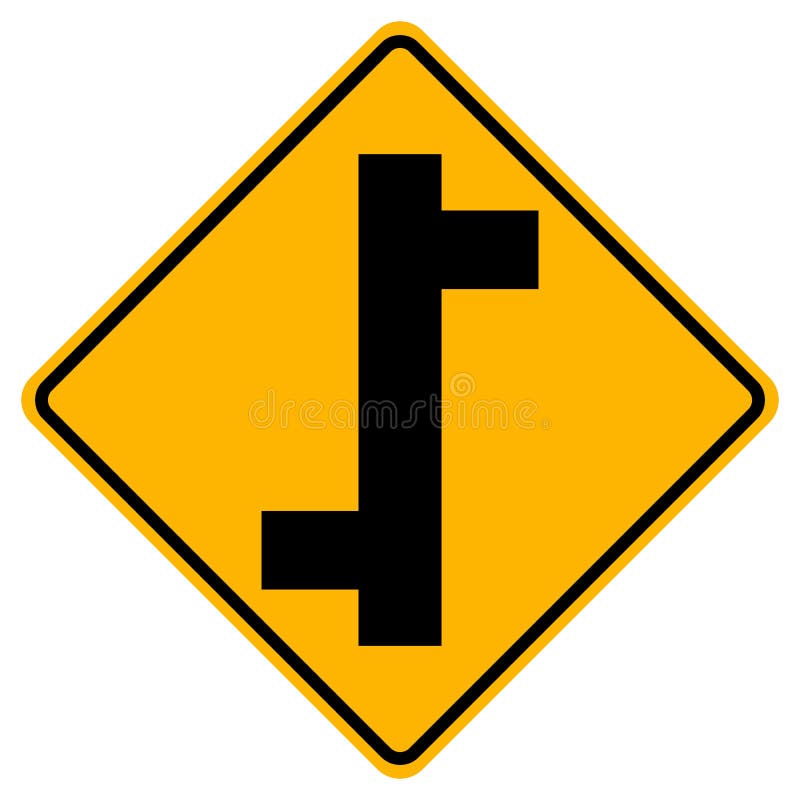 Warning Signs Offset Road Junction, Left and Right on White Background ...