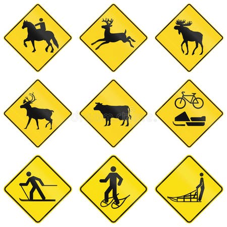 Warning Signs in Quebec - Canada Stock Illustration - Illustration of ...