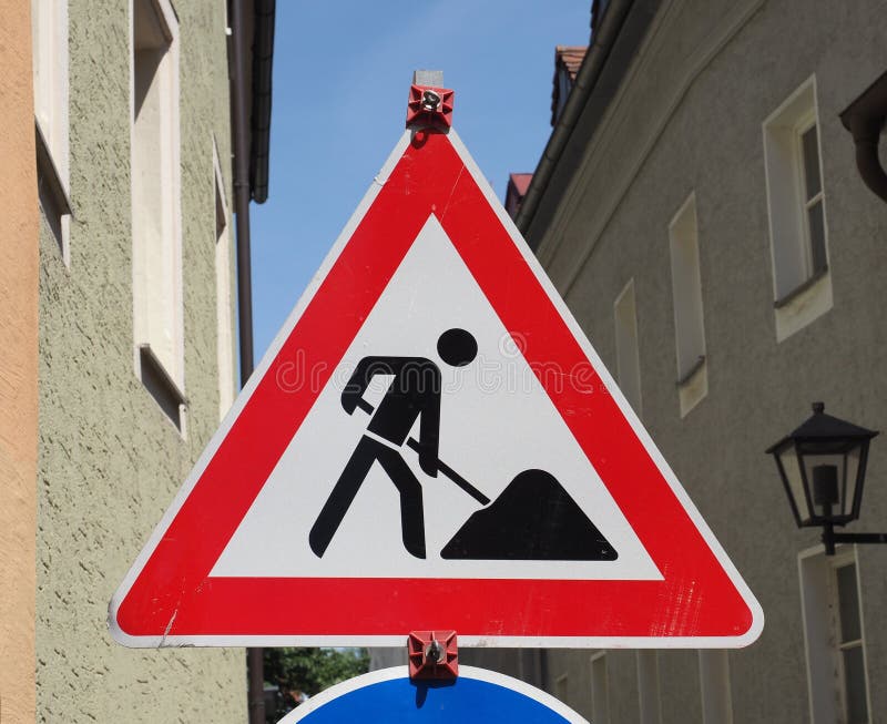 Road works sign stock photo. Image of safety, signals - 251627618