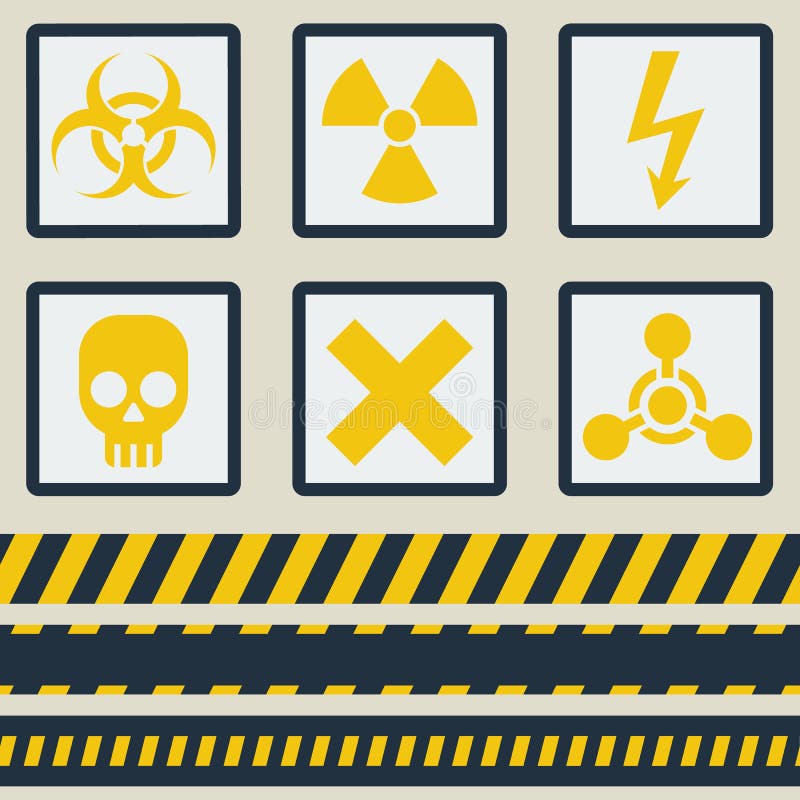 Warning Signs, Symbols. Vector Set. Seamless Tape Stock Vector ...