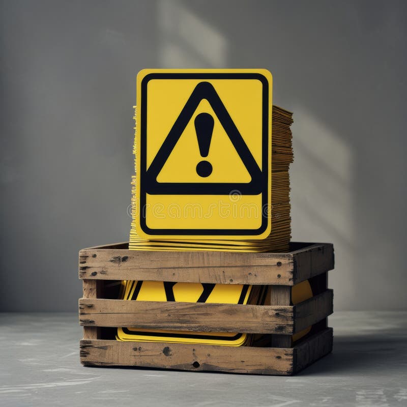 Warning Signs in a Wooden Crate, Safety First Stock Illustration ...