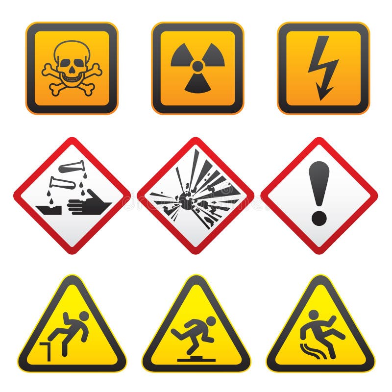 Warning Symbols - Hazard Signs-First Set Stock Vector - Illustration of ...