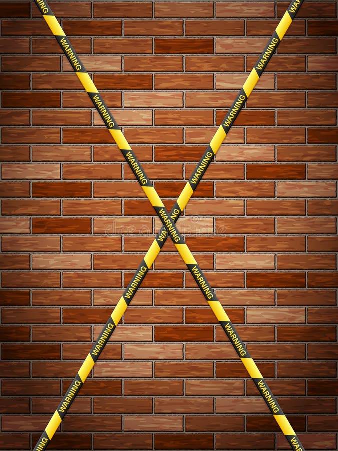 Warning Tape on Bricks Background Stock Vector - Illustration of ...