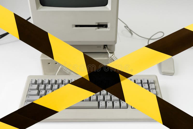 Warning Tape in Front of the Keyboard of the Personal Computer. Stock ...