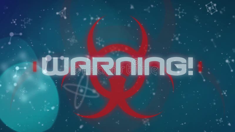 Warning Text on Biohazard Symbol Over Spots of Light and Molecular ...
