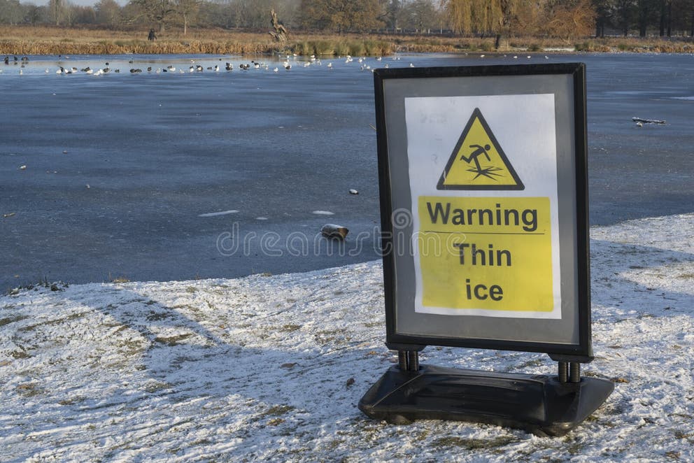 Warning thin ice stock photo. Image of foot, nature - 263997080